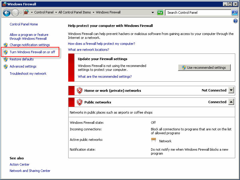 How to turn off windows Firewall in Window Server 2008 | VAP