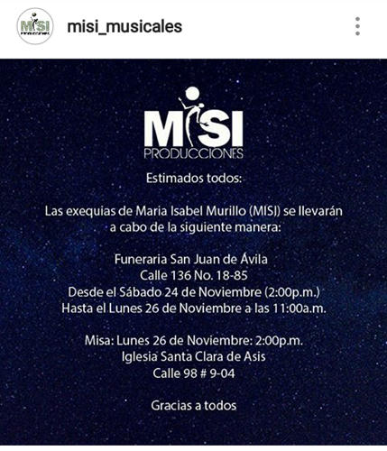 Rodeada de su público murió María Isabel Murillo, Misi [Homenaje]