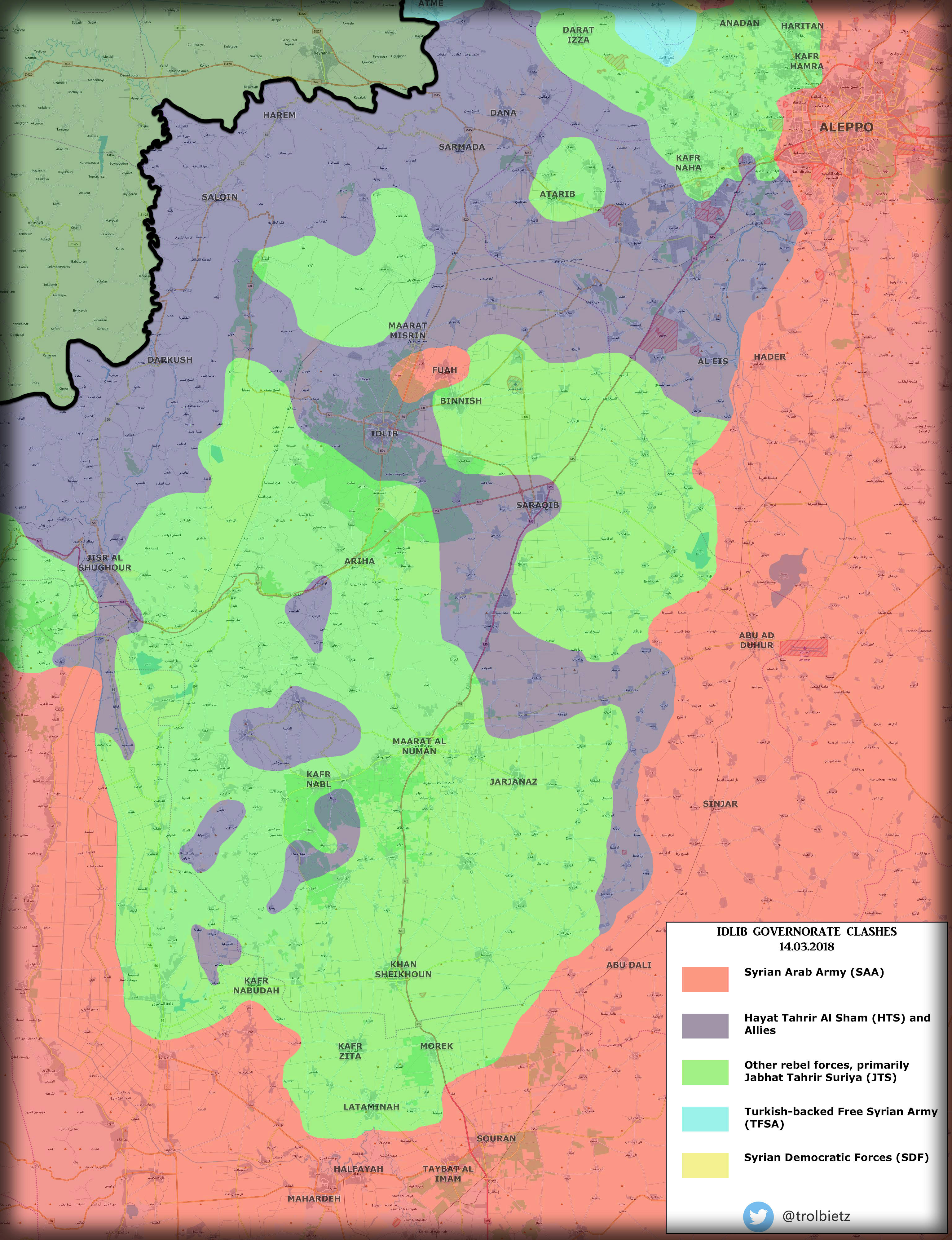 Updated areas in Idlib governorate held by Hayat Tahrir al-Sham ...