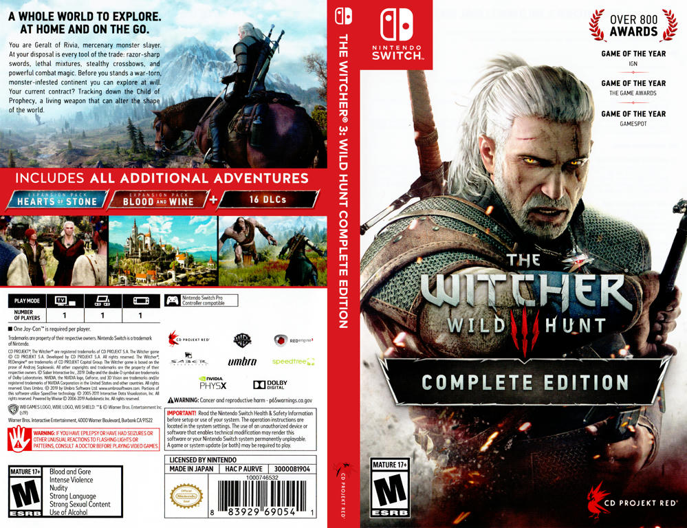 Ns 巫师3：狂猎 完全版 The Witcher 3 Wild Hunt Complete Edition 游戏下载 实体版包装 游戏封面