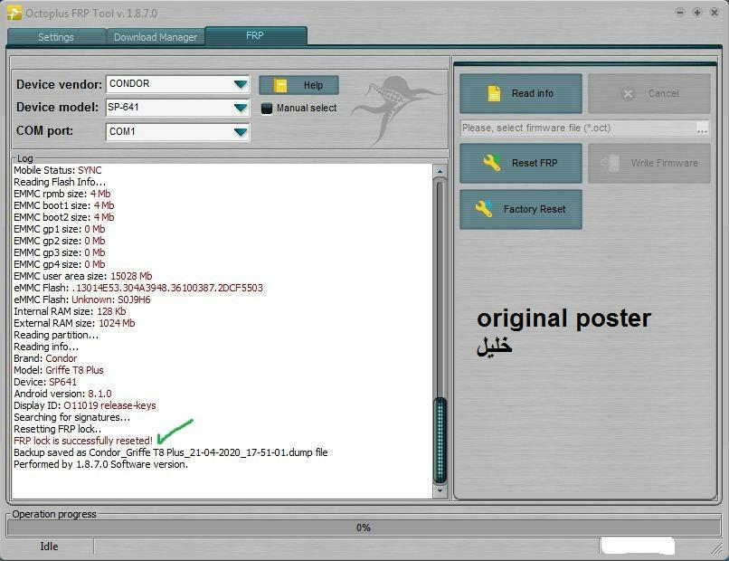 Condor Griffe T8 Plus SP641 frp remove done - GSM-Forum
