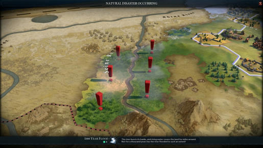 [1.0.0.341] Red exclamation point on river flooding and volcanoes ...
